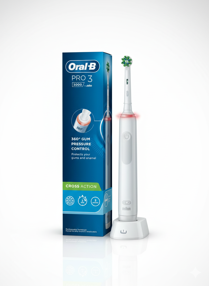 Oral-B D505.513.3 Pro 3 3000 Electric Toothbrush – Pressure Sensor, 3 ...